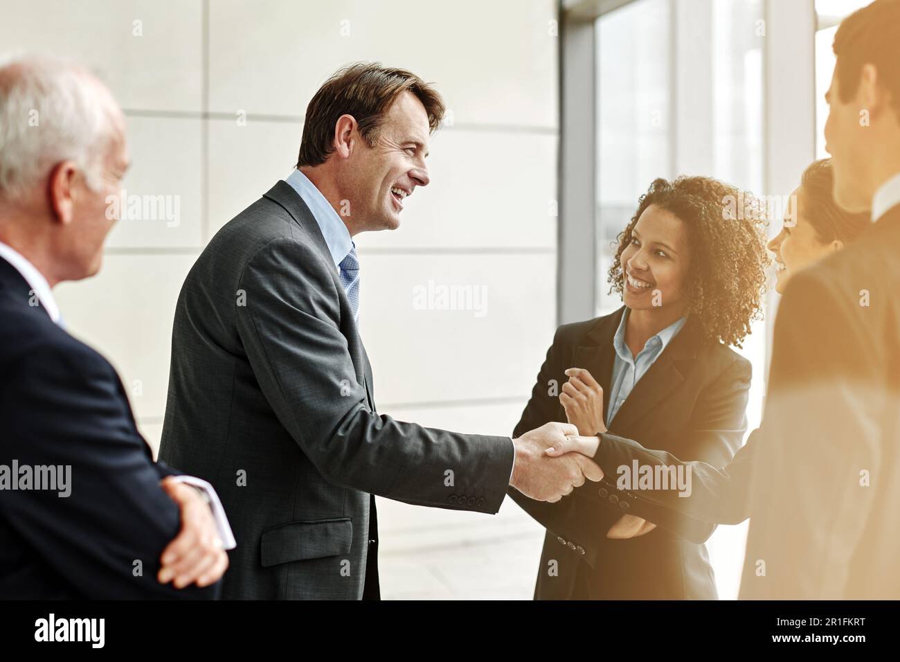 Group, professional and negotiation with handshake for agreement with ...