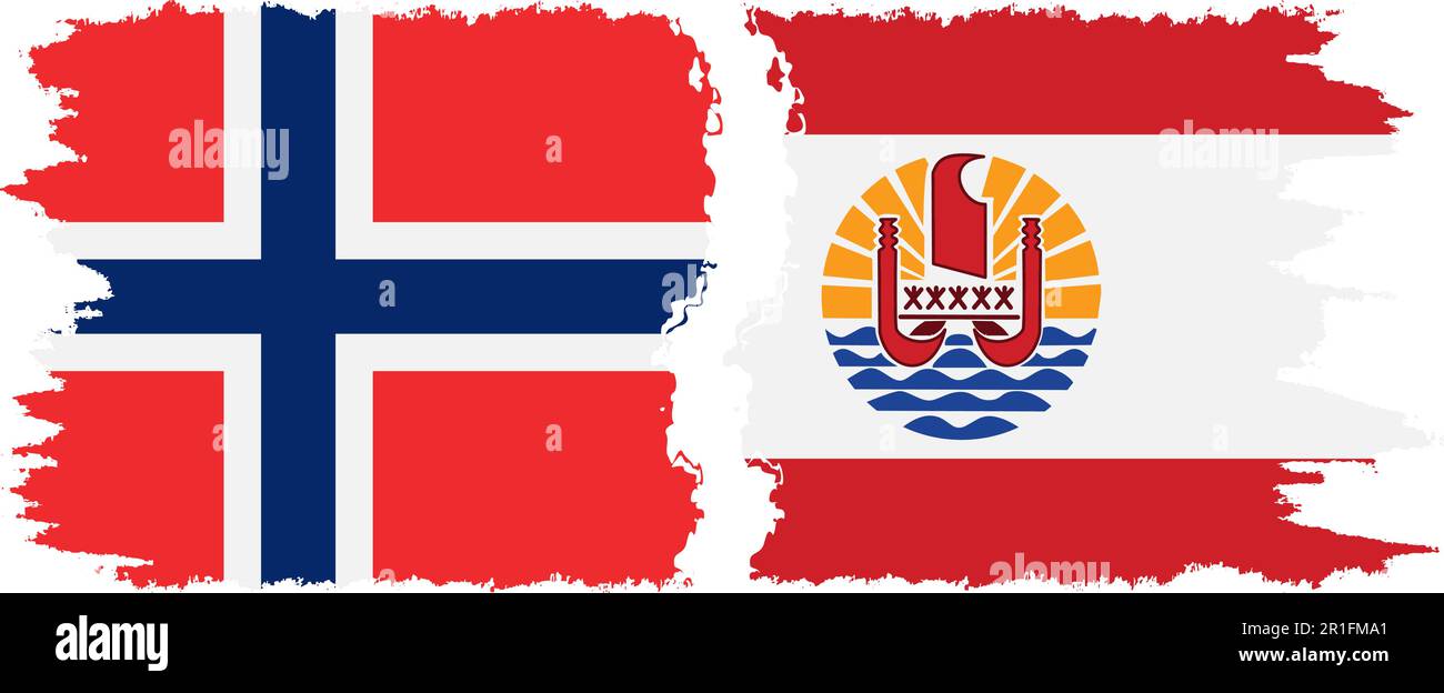 French Polynesia and Norway grunge flags connection, vector Stock ...