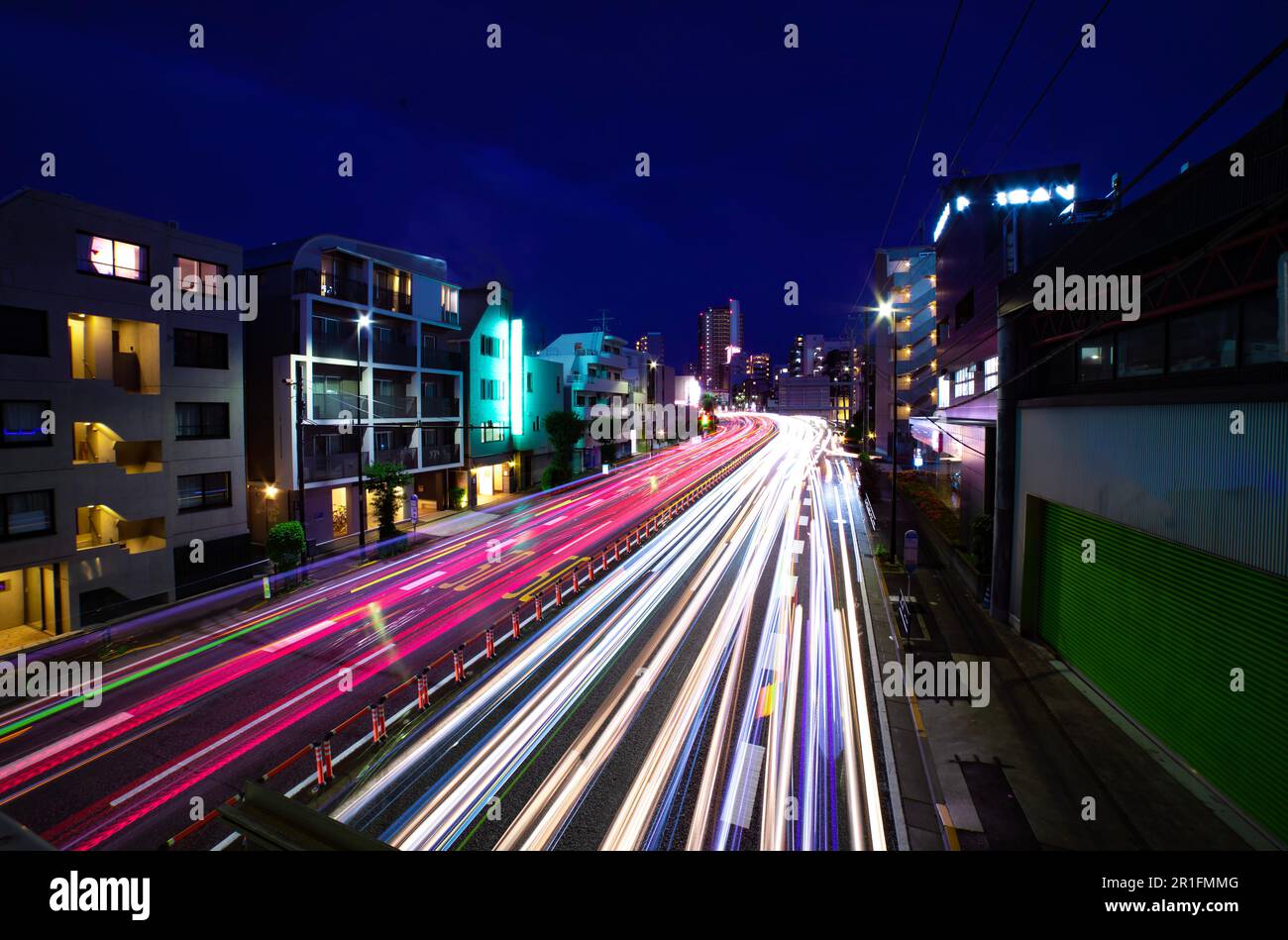A night traffic jam at the urban city street wide shot Stock Photo - Alamy