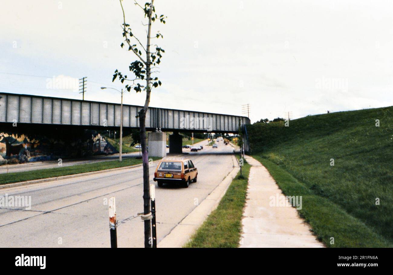 1980s station wagon driving toward an underpass ca. 1987 Stock Photo ...