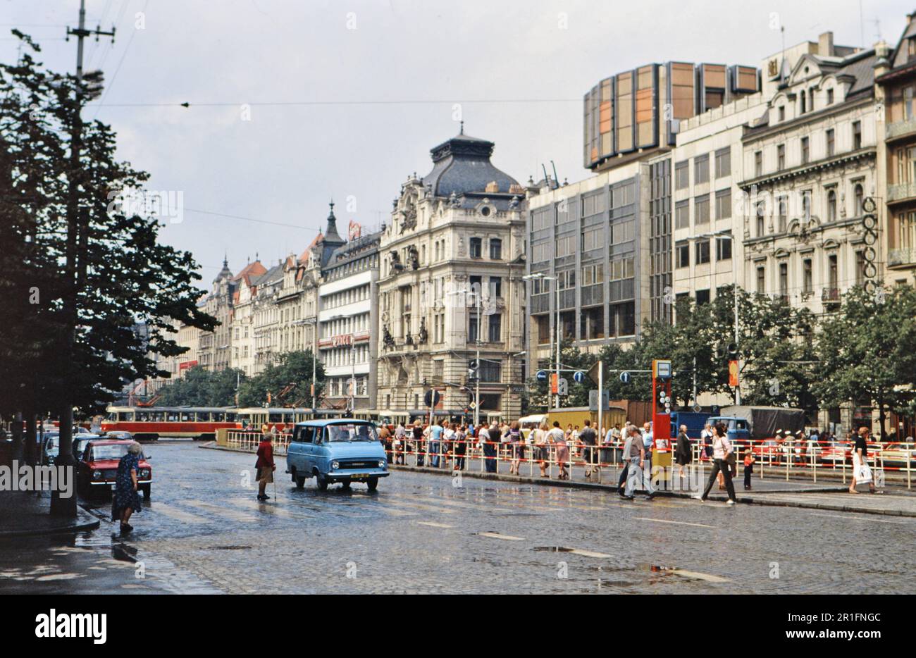 Busy street scene in Prague-New Town, the Czech Republic. Wenceslas ...