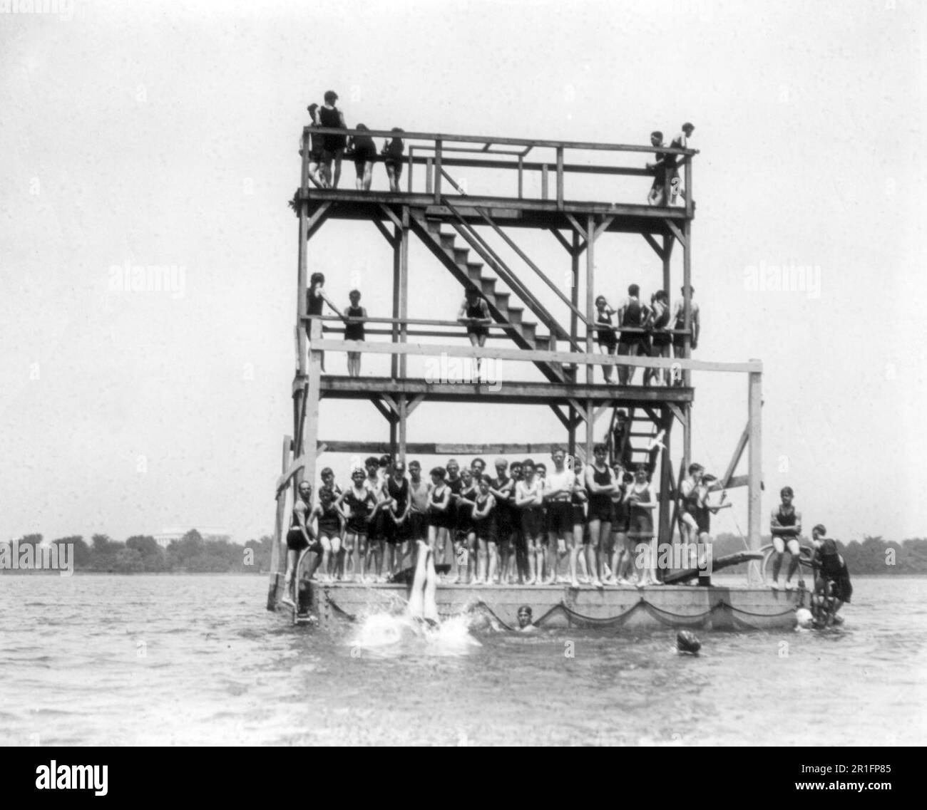 Archival Photo: Swimmers on wooden structure in the Potomac River ...