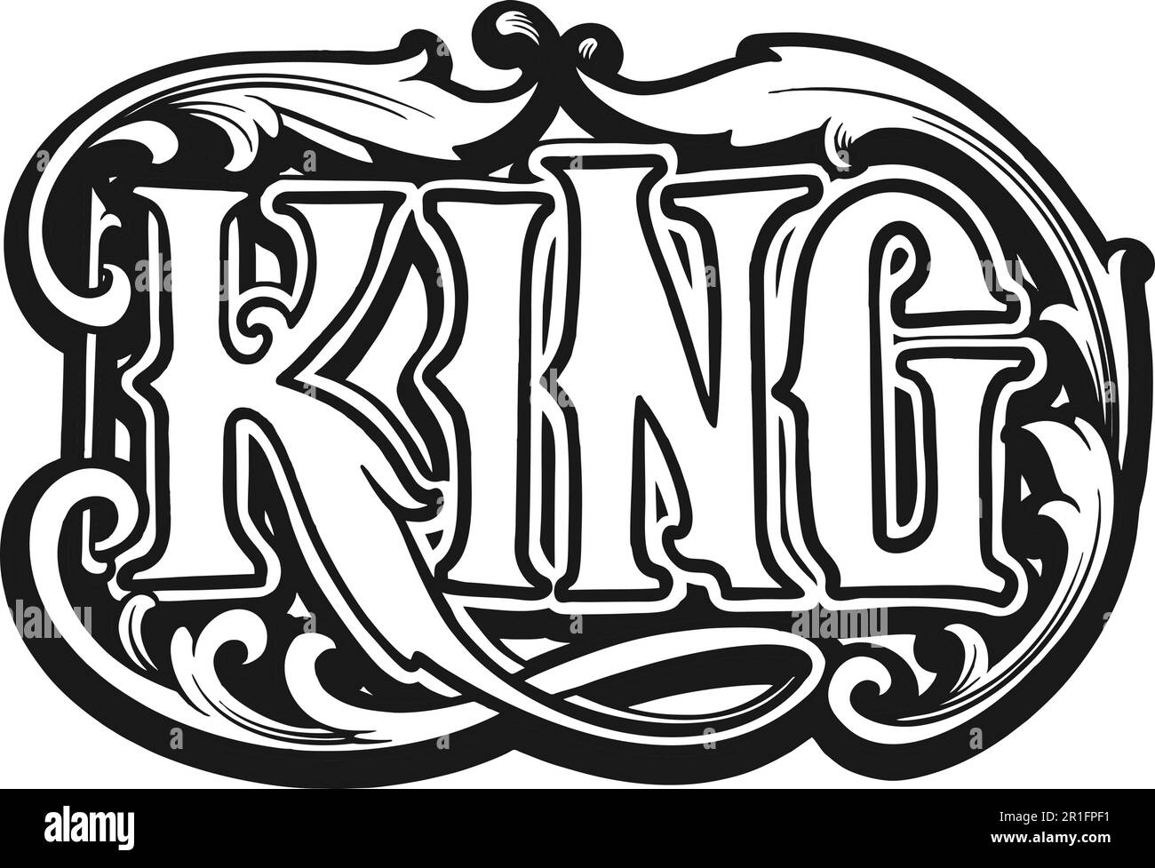 Classic king word lettering frame flourish ornament monochrome vector ...