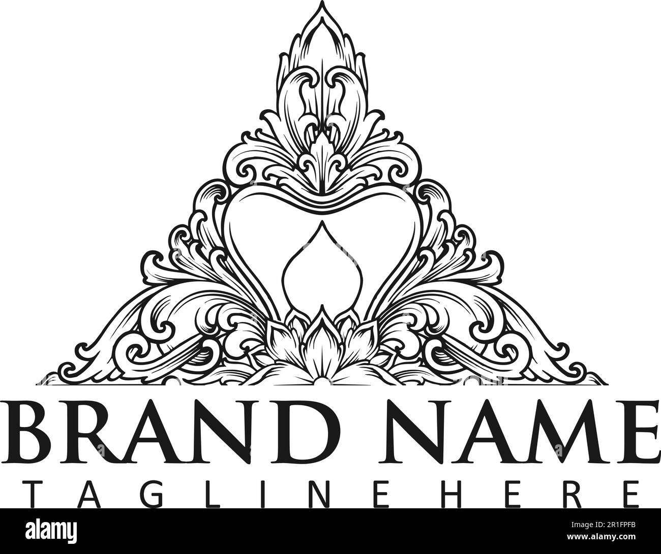 Classic triangle floral engraving swirl flourish ornament silhouette ...