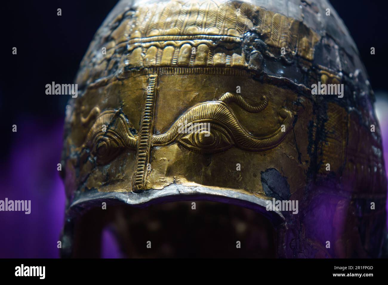 Bucharest, Romania. 13th May, 2023: Gilded silver helmet from Peretu ...