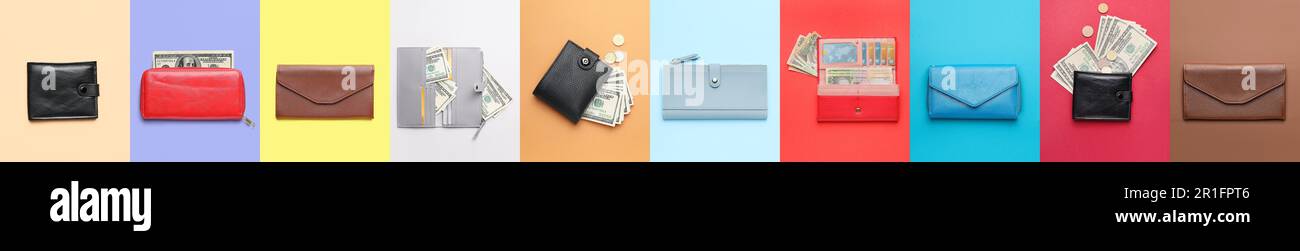 Set of wallets on colorful background Stock Photo - Alamy