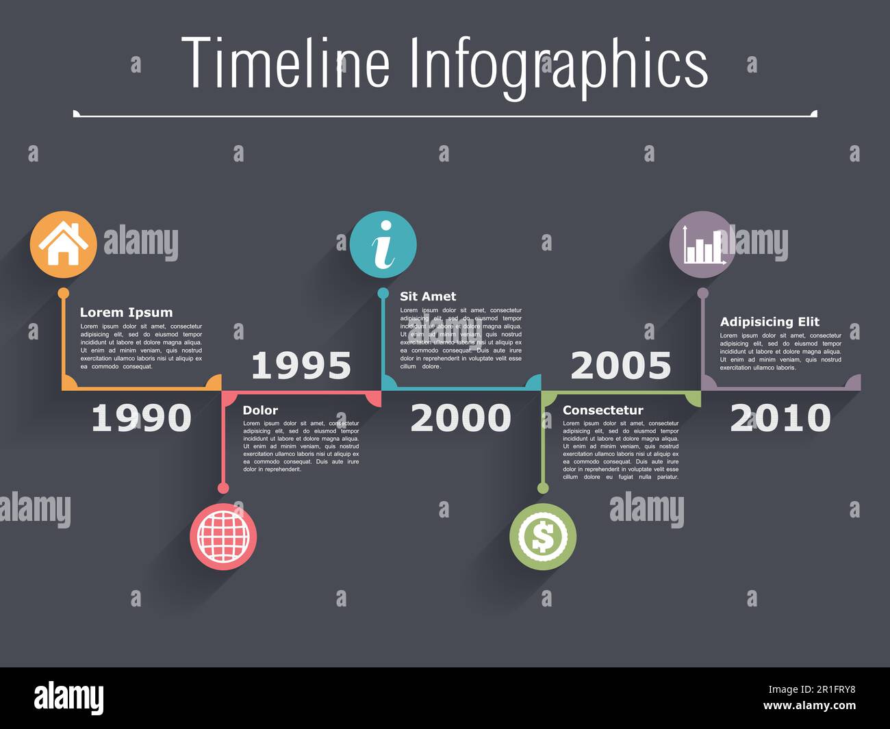 Timeline infographics design template on dark background, vector eps10 ...