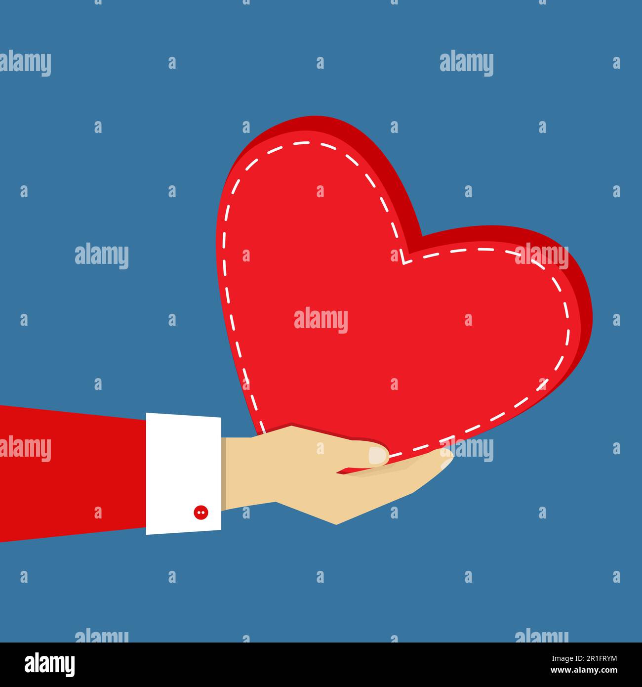 Hand with gift shaped as heart, flat design, vector eps10 illustration ...