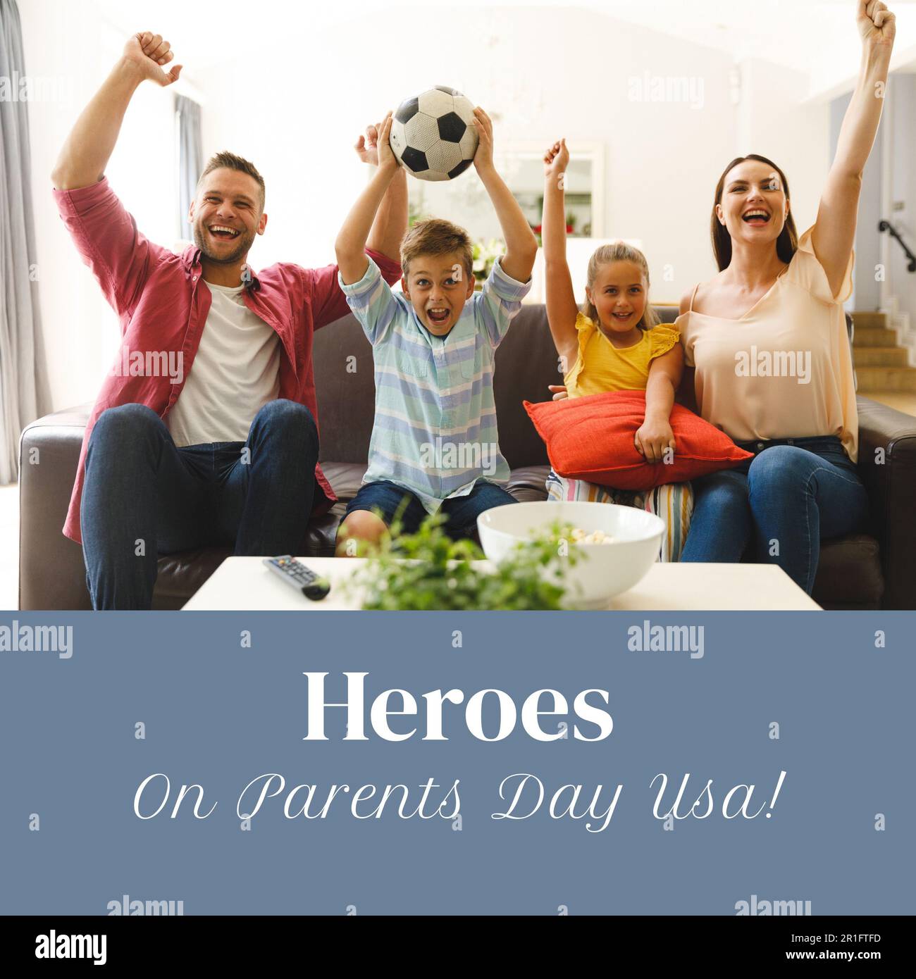 Composition of happy parents day text over happy caucasian family ...