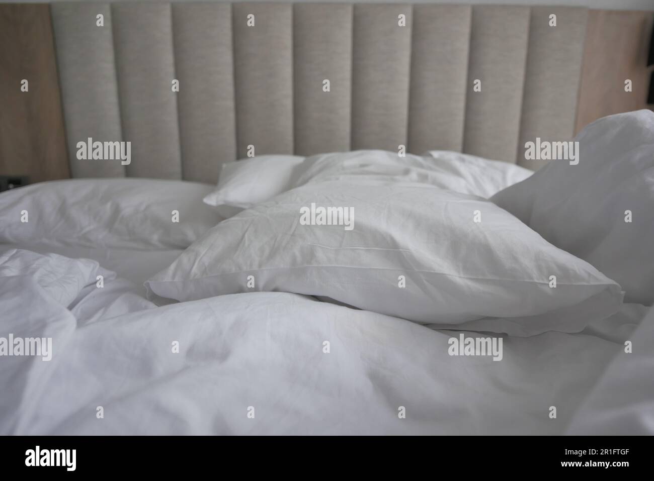 messy bed in early morning , messy bed after waking up Stock Photo - Alamy