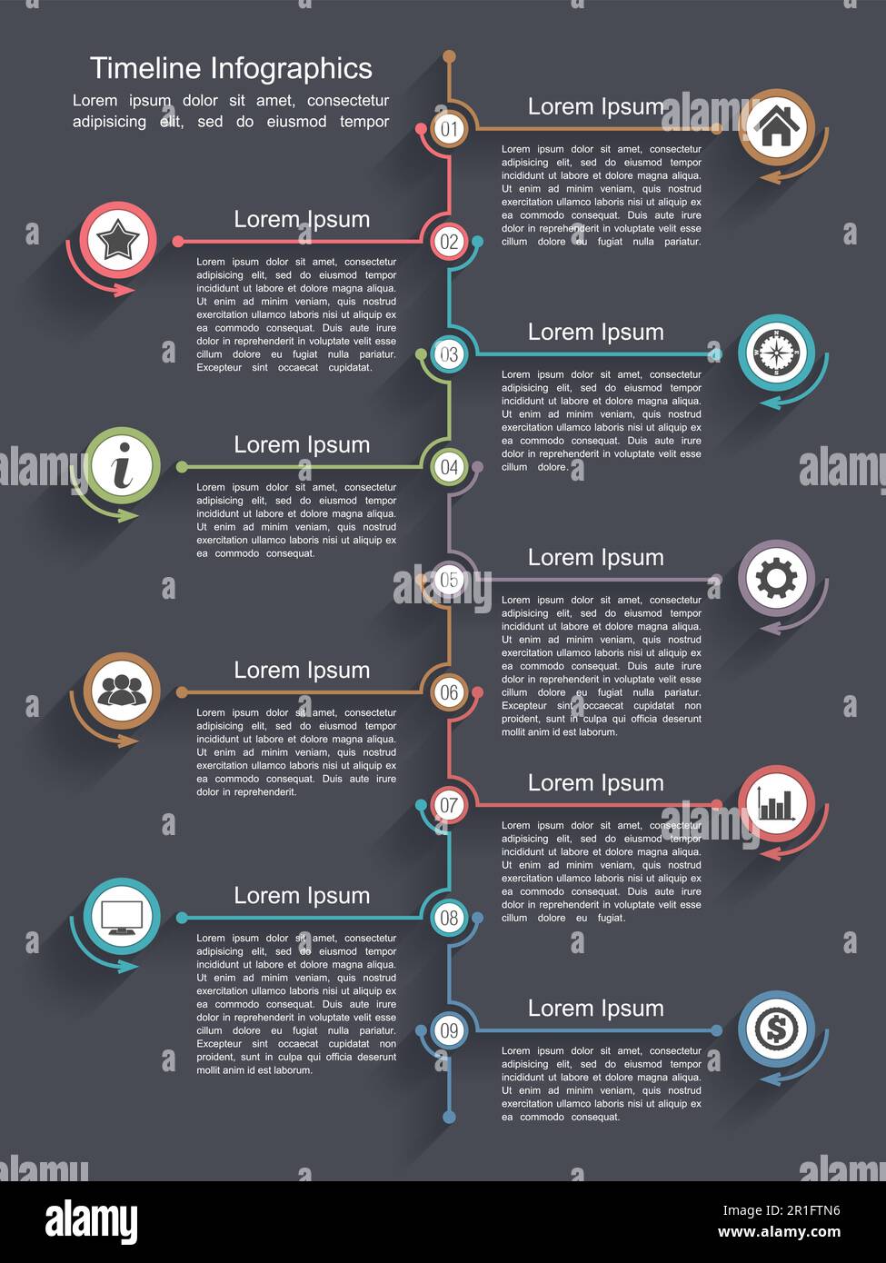 Timeline infographics design template, nine elements, place for your ...