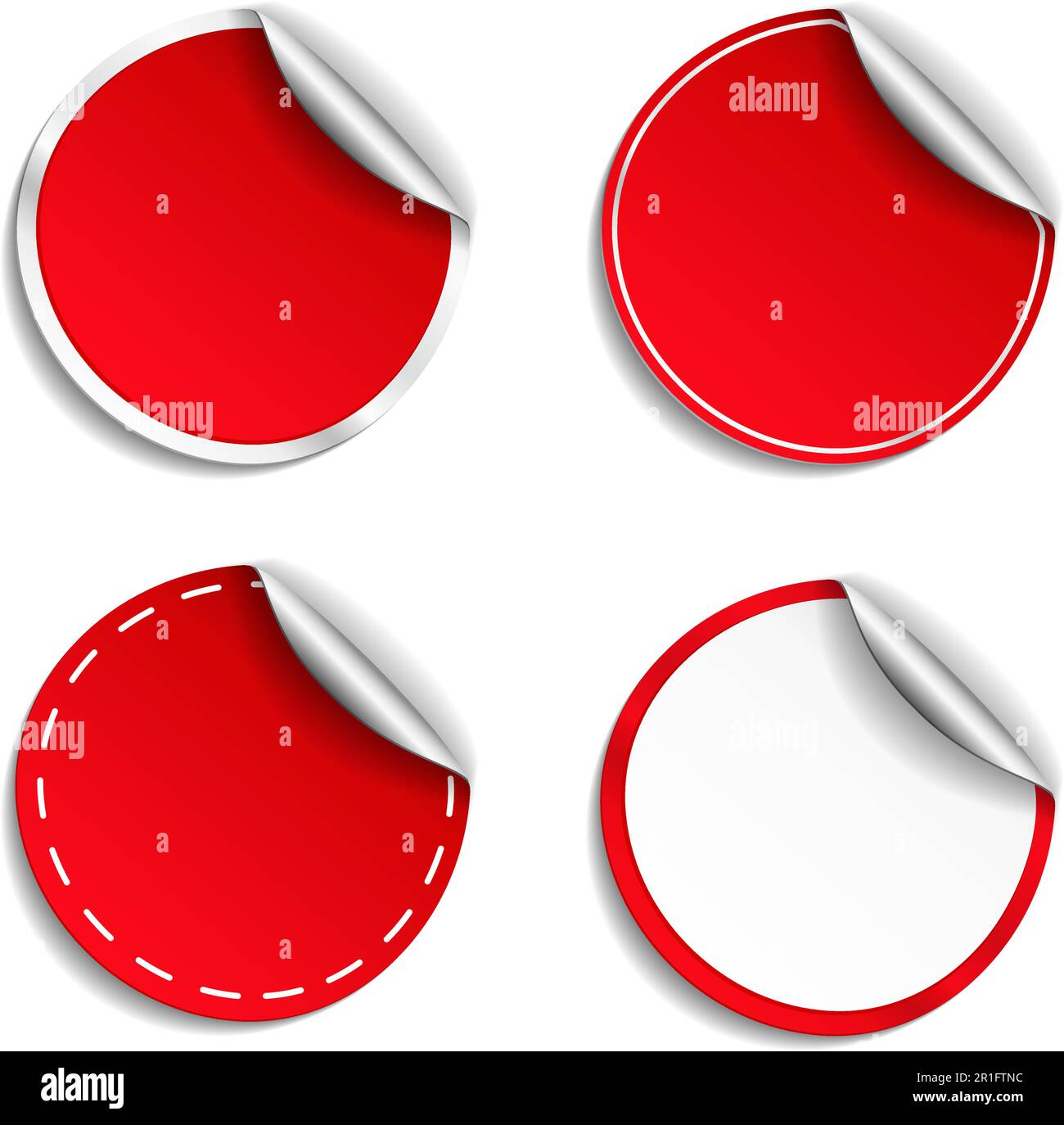Blank red round stickers with curl, vector eps10 illustration Stock ...