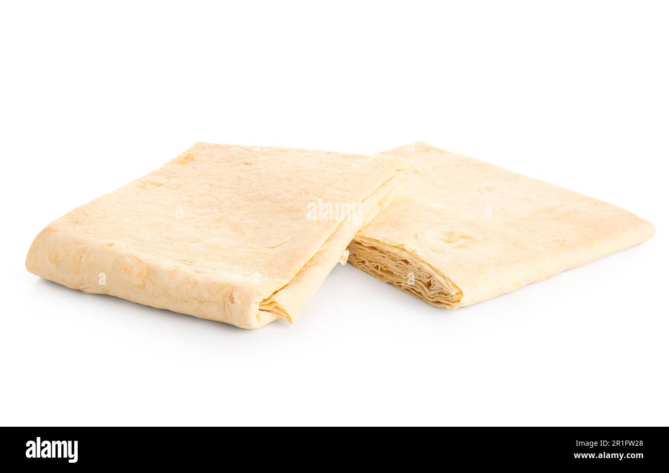 Fresh thin lavash on white background Stock Photo - Alamy