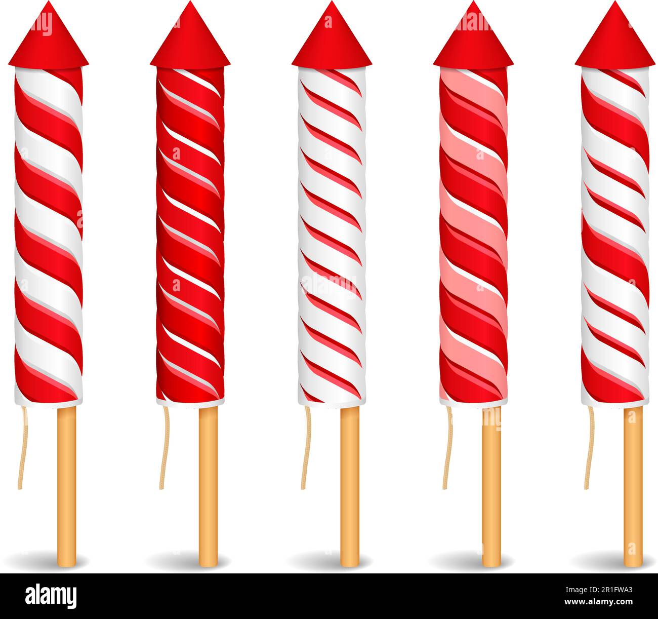 Red striped firework rockets on white background, vector eps10 ...