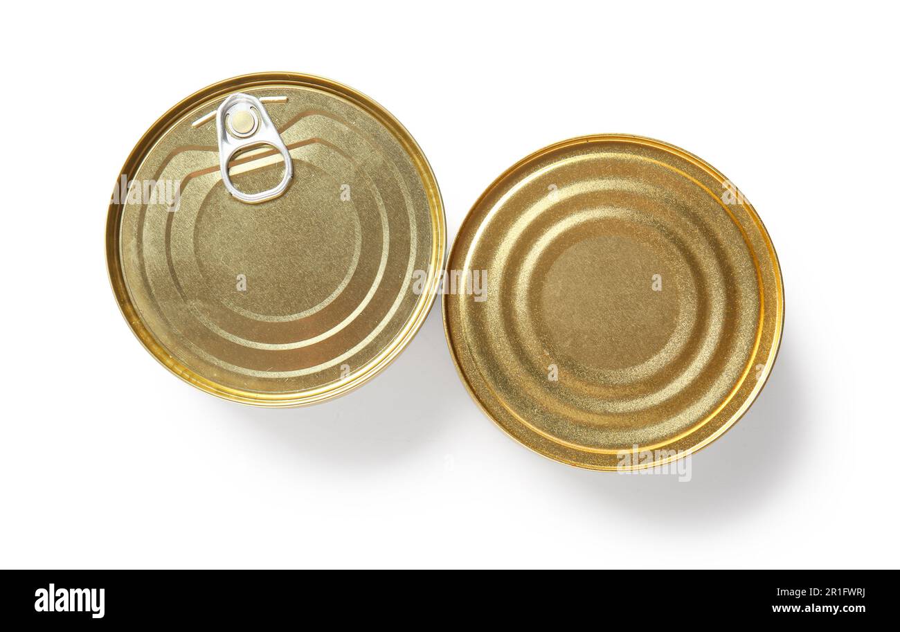 Canned fish on white background Stock Photo - Alamy