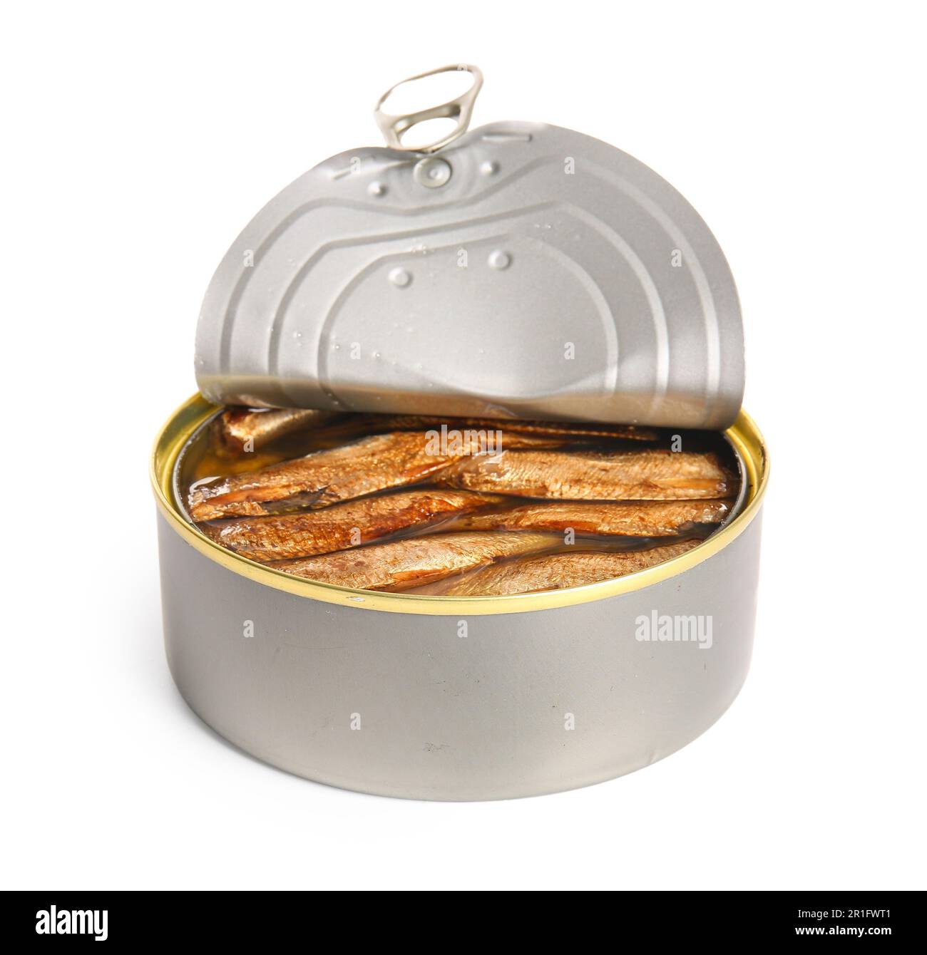 Canned smoked sprats on white background Stock Photo - Alamy