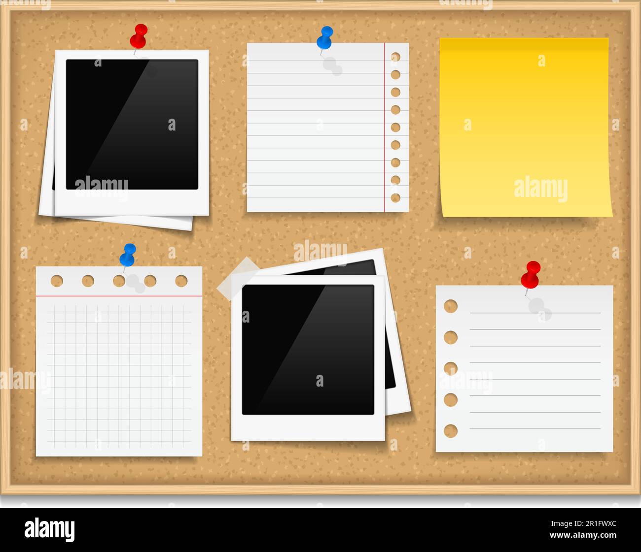 Bulletin board with photos and paper notes, vector eps10 illustration ...