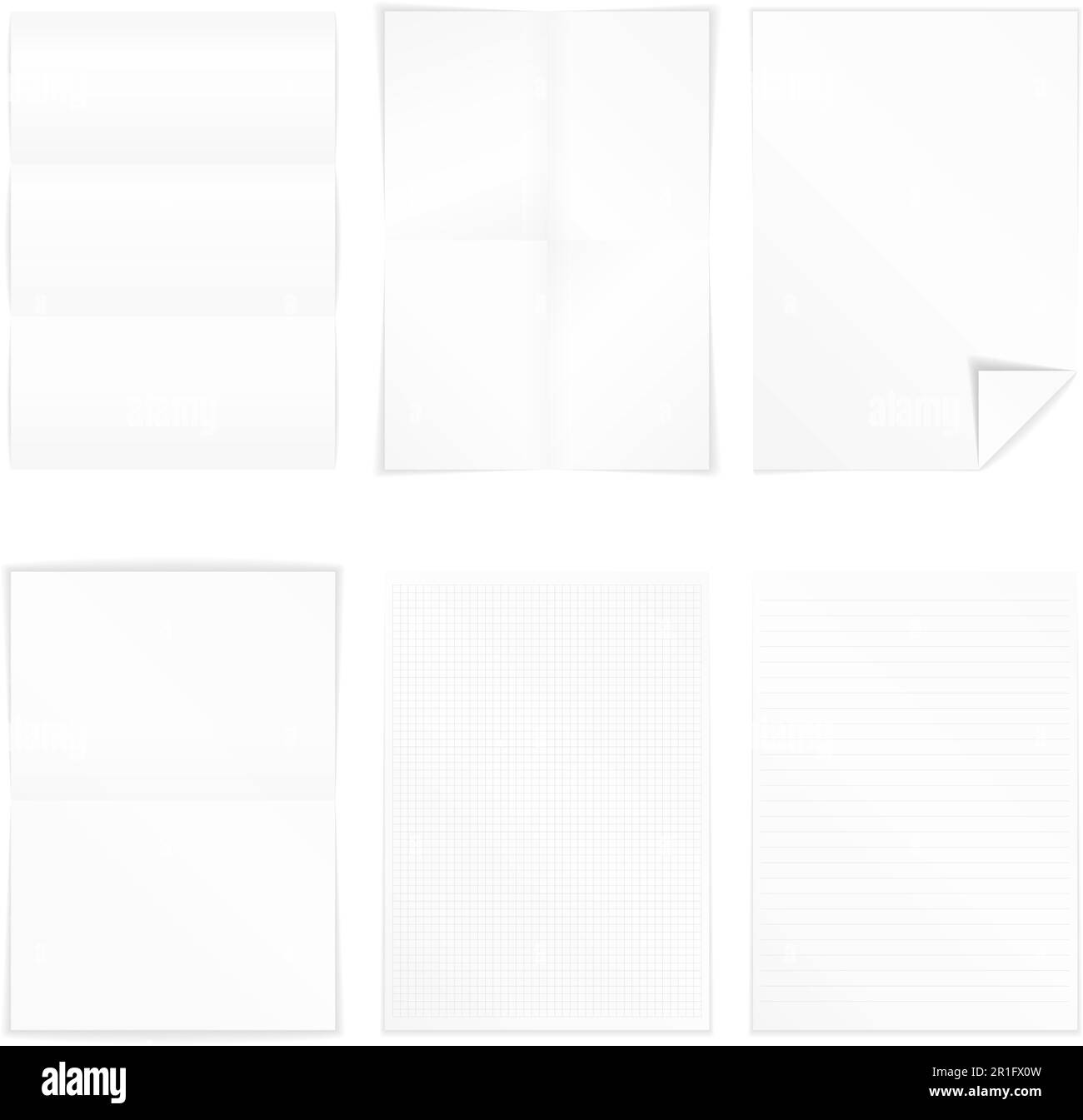 Different A4 format paper - folded paper, paper with curl, paper with ...