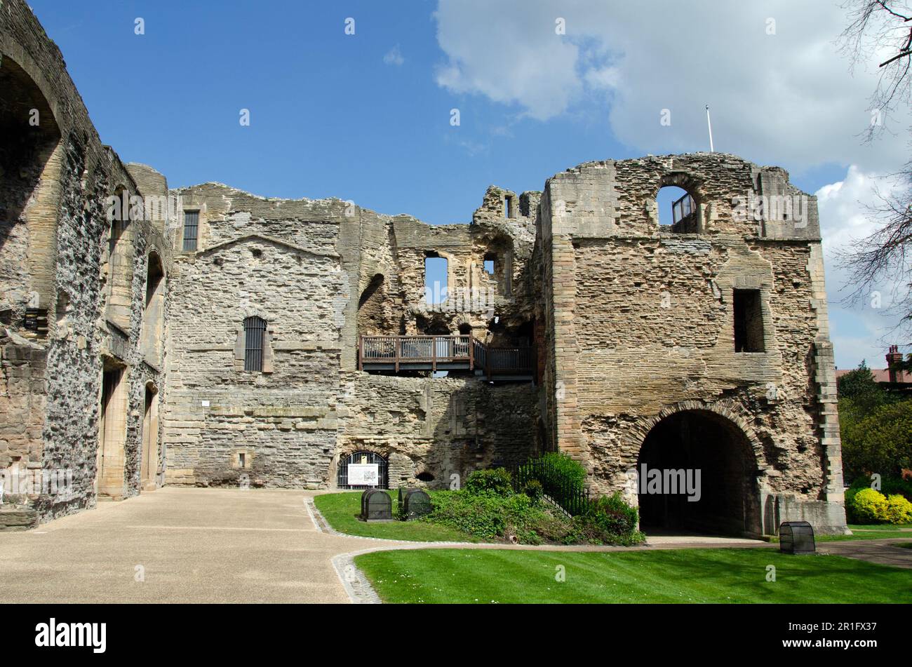 Newark Castle ruins, Newark-on-Trent. Inside the castle grounds sunny ...
