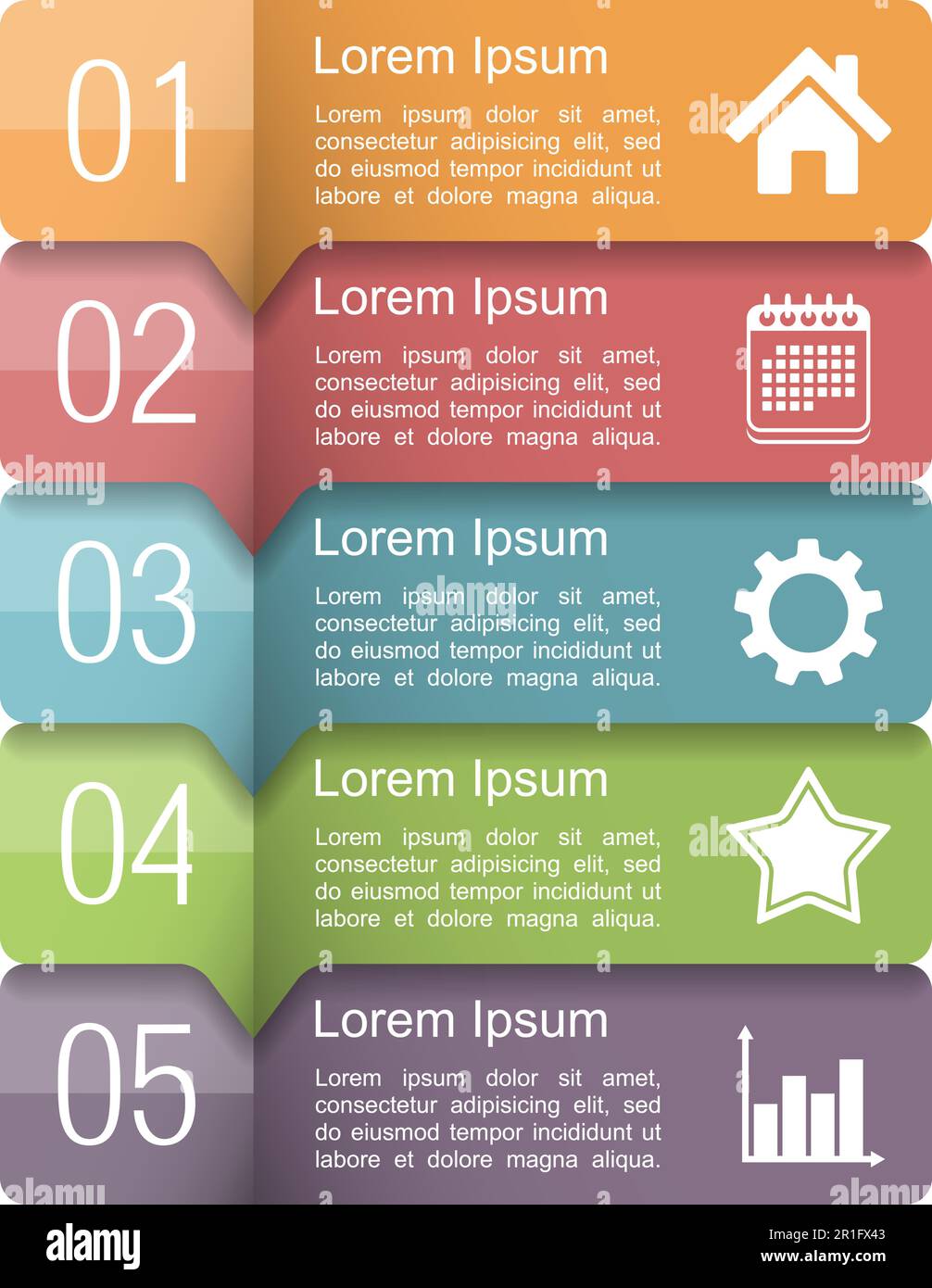 Infographics design template with five elements, text boxes with ...