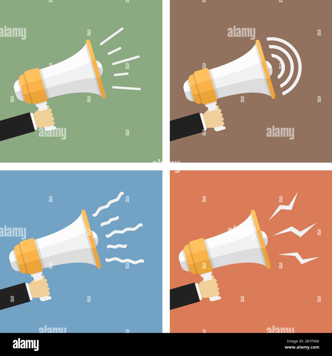 Hands with megaphones, flat design, vector eps10 illustration Stock ...
