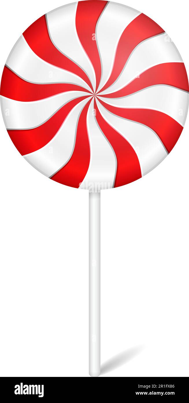 Round peppermint candy with stick on white background, vector eps10 ...