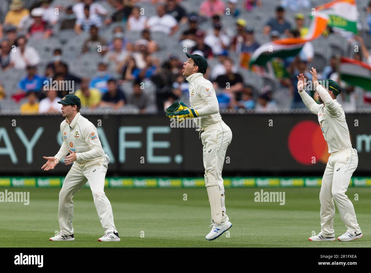 Melbourne, Australia, 27 December, 2020. Tim Paine of Australia cheers ...
