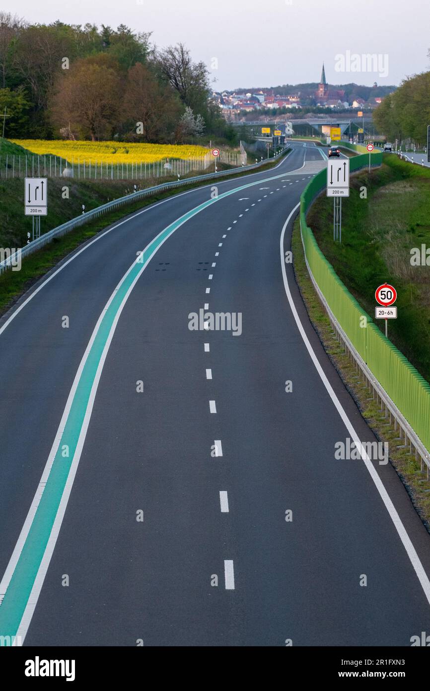 Bergen, Germany. 09th May, 2023. 50 instead of 100 km/h signs are ...