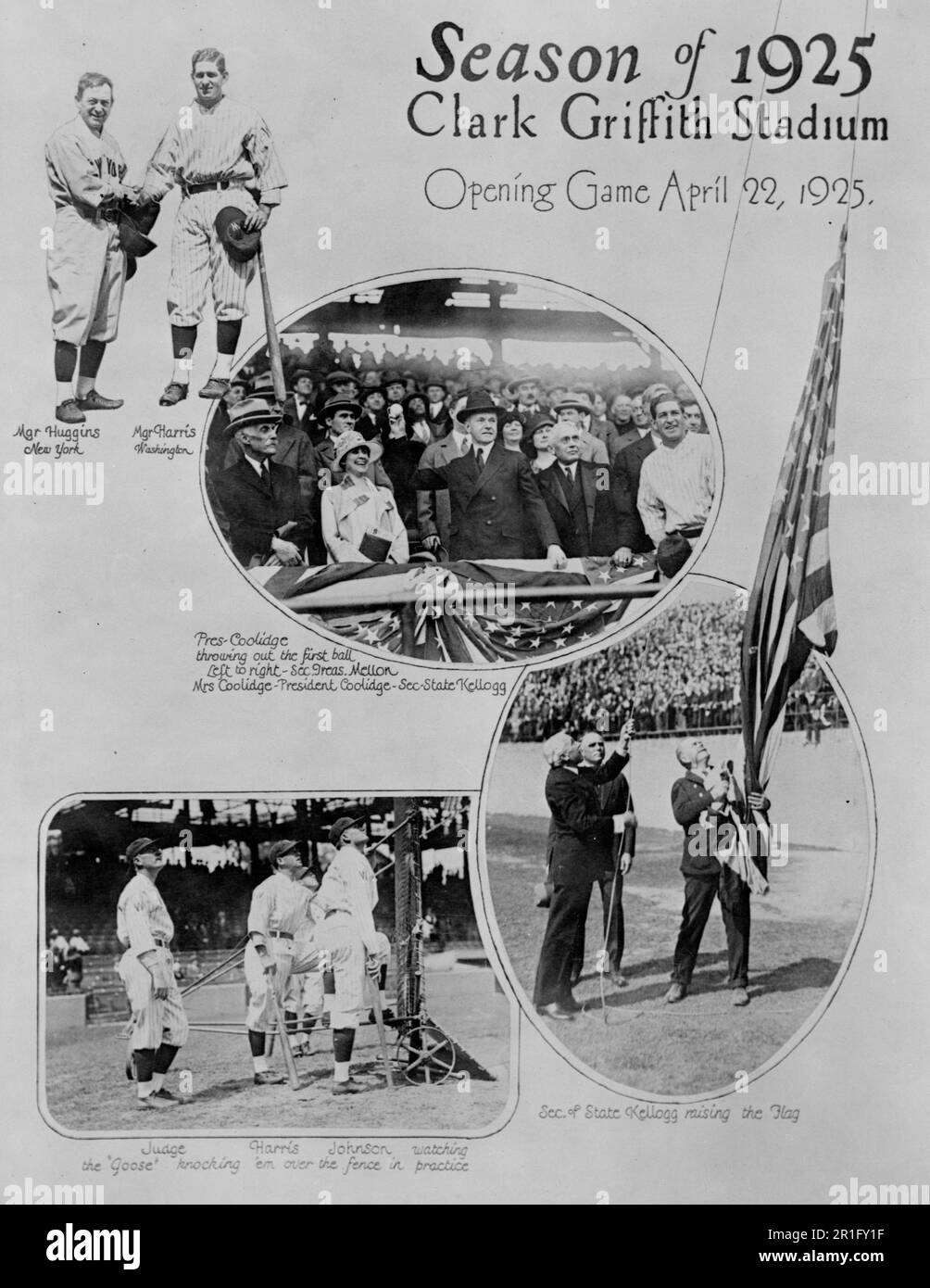 Archival Photo: Composite of photos at Clark Griffith Stadium showing opening game ceremonies ...
