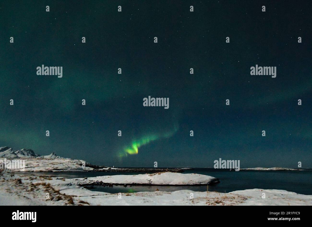 Bright Green Colours of the Northern Light, Aurora Borealis illuminate ...