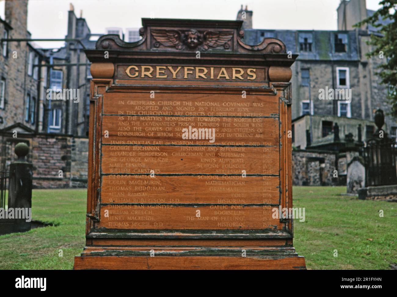Sign at the entrance to Greyfriar's churchyard, Edinburgh, Scotland, UK ...