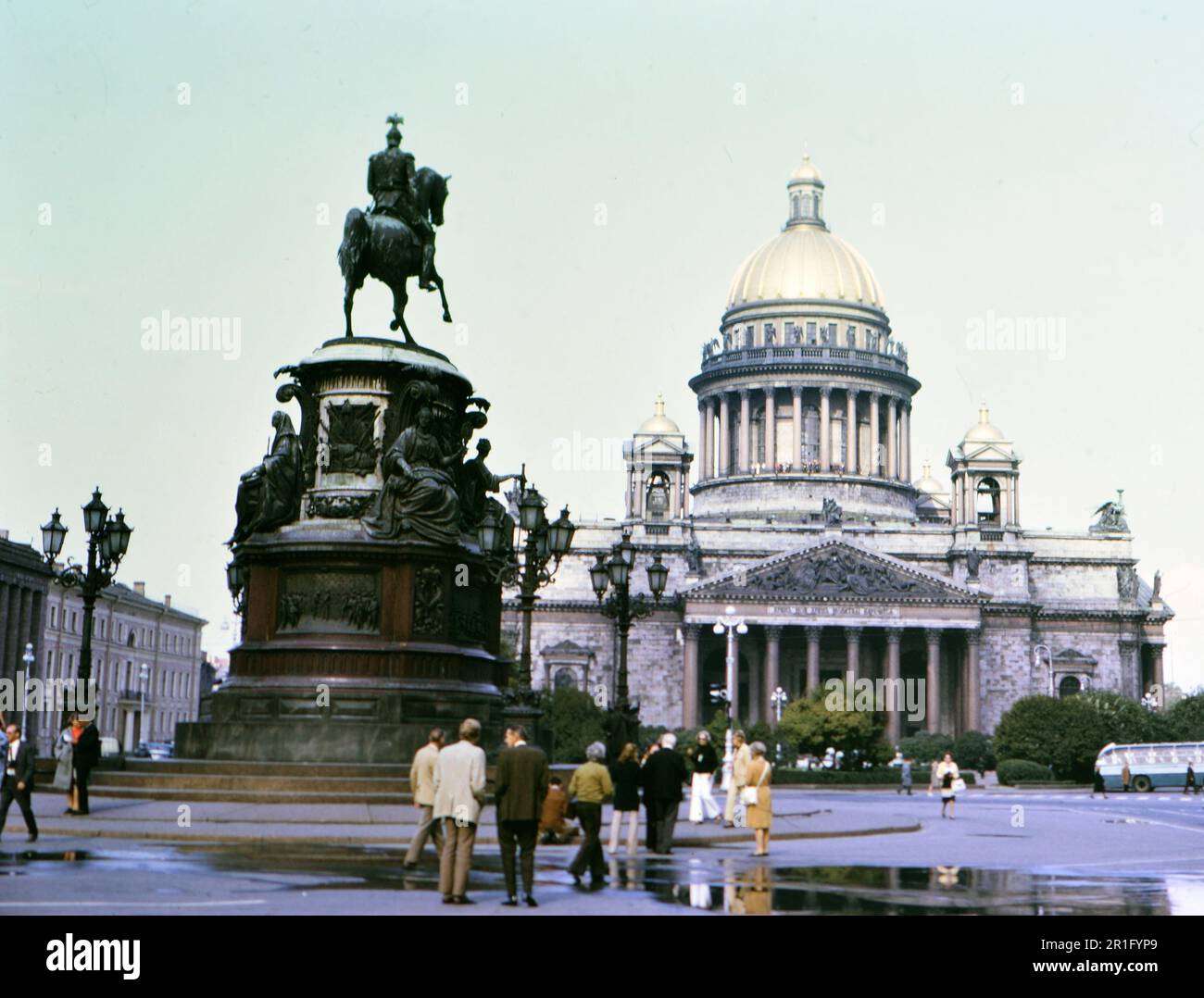 Nicholas I statue and St Isaac Cathedral in St. Petersburg USSR ca ...