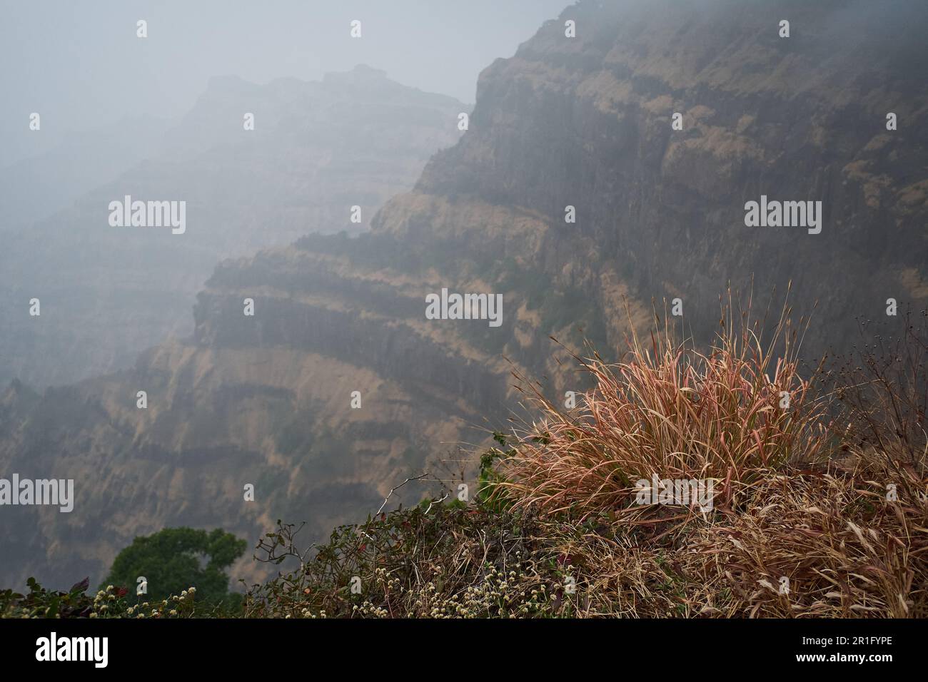 The beautiful steep cliffs of the Sahyadri Mountains in Mahabaleshwar ...