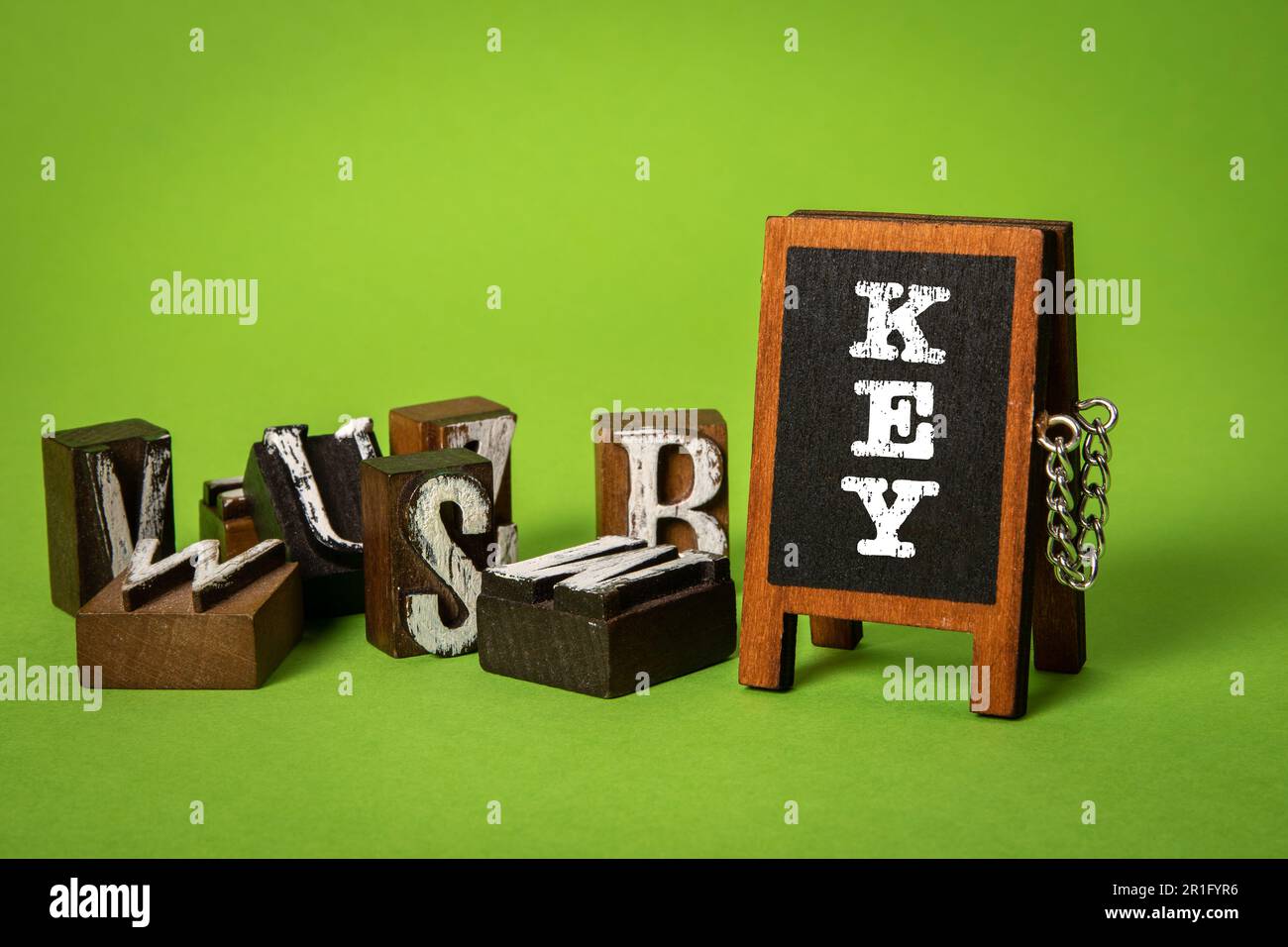 KEY, Keep Educating Yourself Concept. Miniature chalkboard and alphabet ...