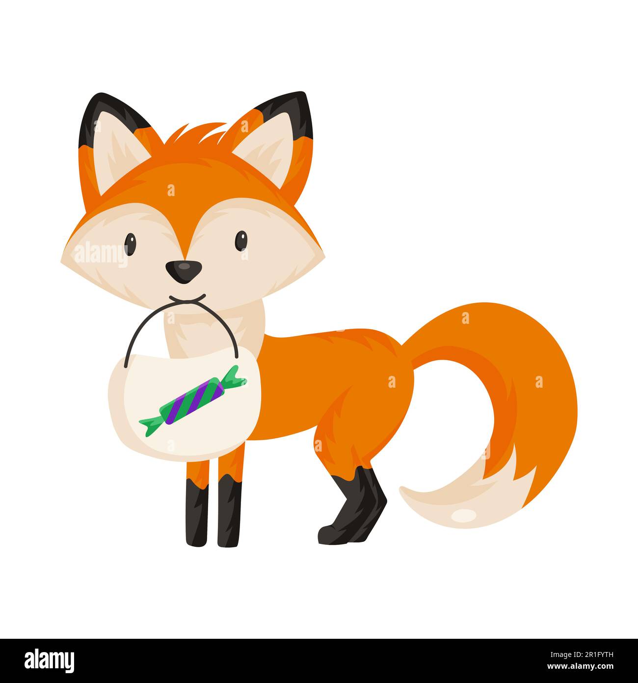 Cute Halloween fox holding a trick-or-treat basket for candies. Cartoon ...