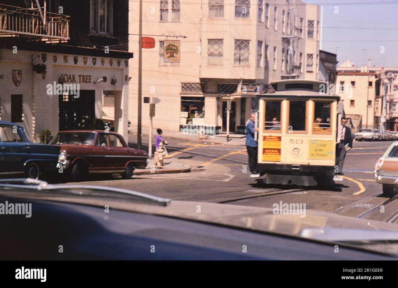 Passengers on a cable car in the streets of San Francisco ca. 1970-1971 ...