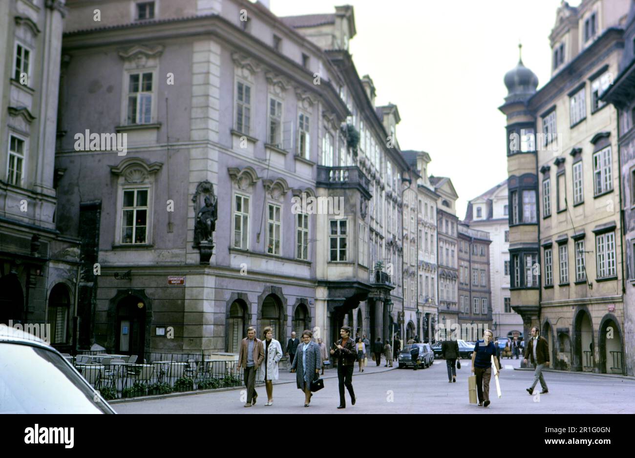Tourists and shoppers walking through Old Town Prague Czechoslovakia ca ...