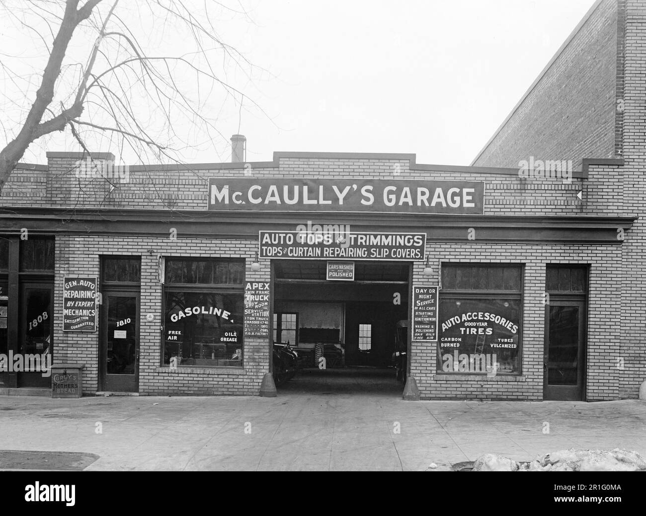 Archival Photo: Front exterior of McCaully's garage ca. 1918-1921 Stock ...