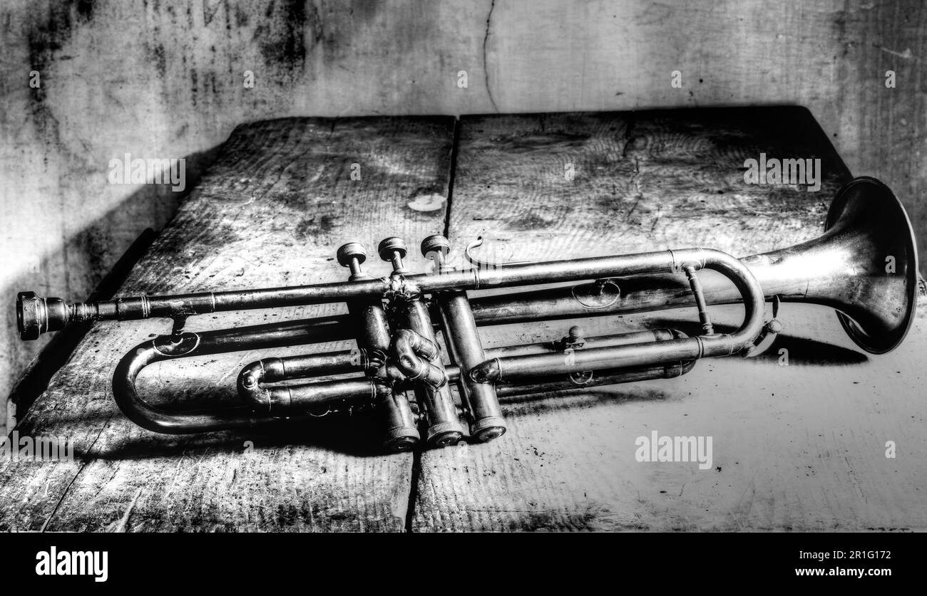 a black and white 1920s trumpet Stock Photo - Alamy