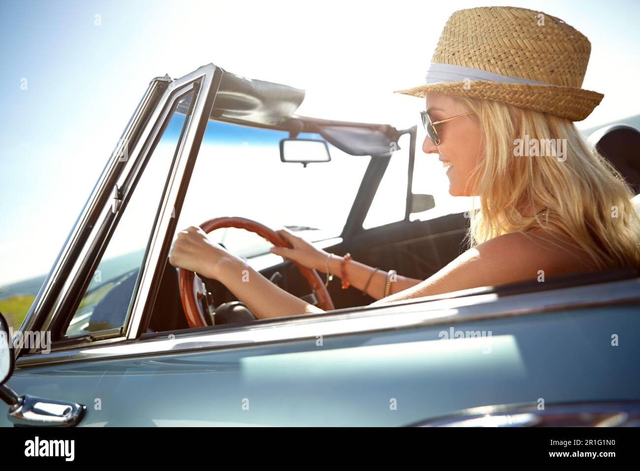 Travel, road trip and woman in car for adventure, summer holiday and ...