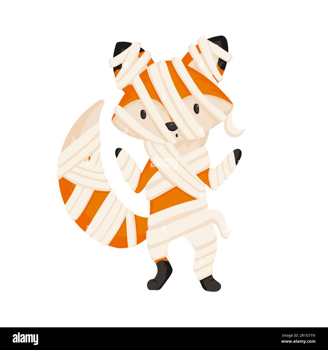 Cute and spooky Halloween fox in mummy costume. Cartoon vector ...