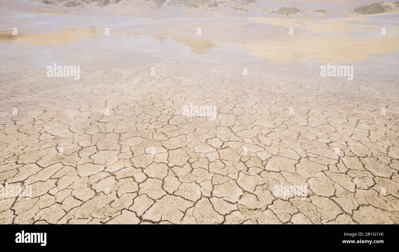 Desert rain drops drip on cracked sand 3d render Stock Photo - Alamy