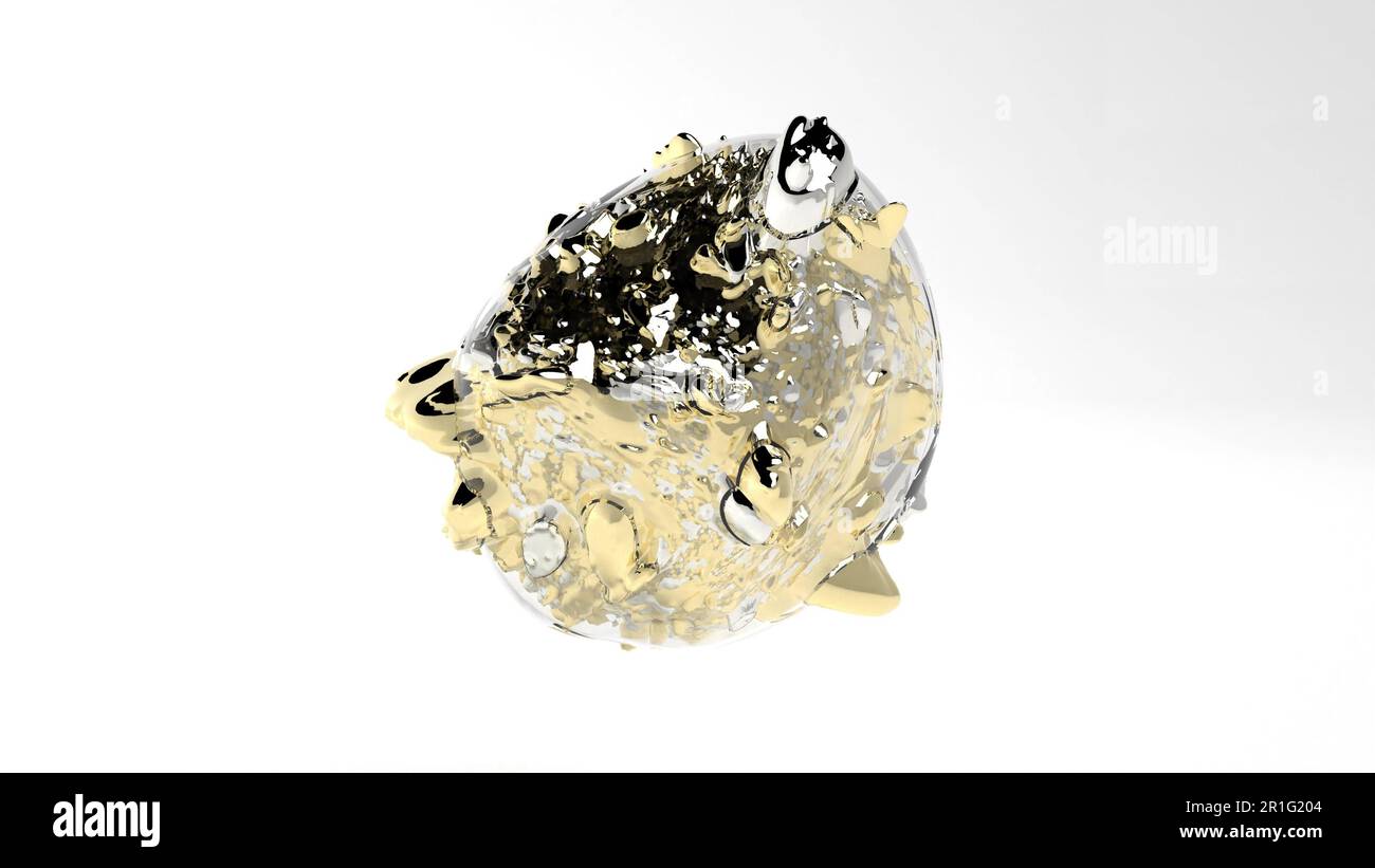 Golden silver Nugget with glass shell 3d render Stock Photo - Alamy