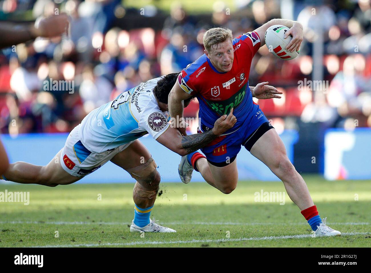 Lachlan Miller of the Knights during the NRL Round 11 match between the ...