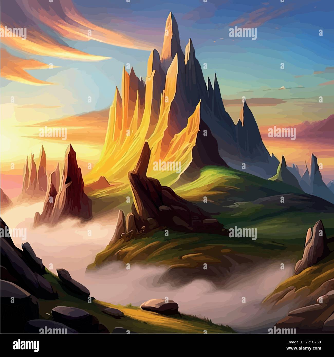 Misty clouds on mountains Stock Vector Images - Alamy