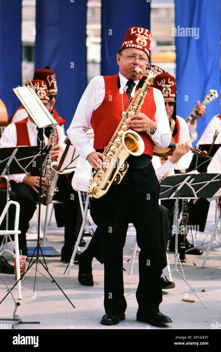 Saxophone player from the Lulu String Band in New Orleans ca. 1985 ...