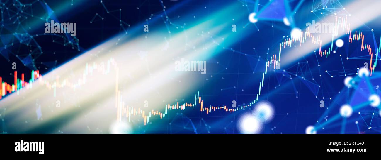 graph and indicator, red and green candlestick chart on blue theme ...