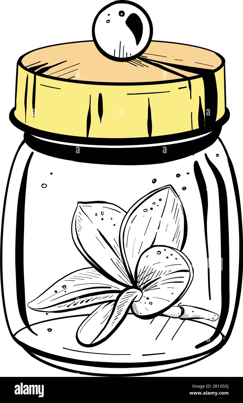 Vector illustration of closed glass container with solid lid and ...