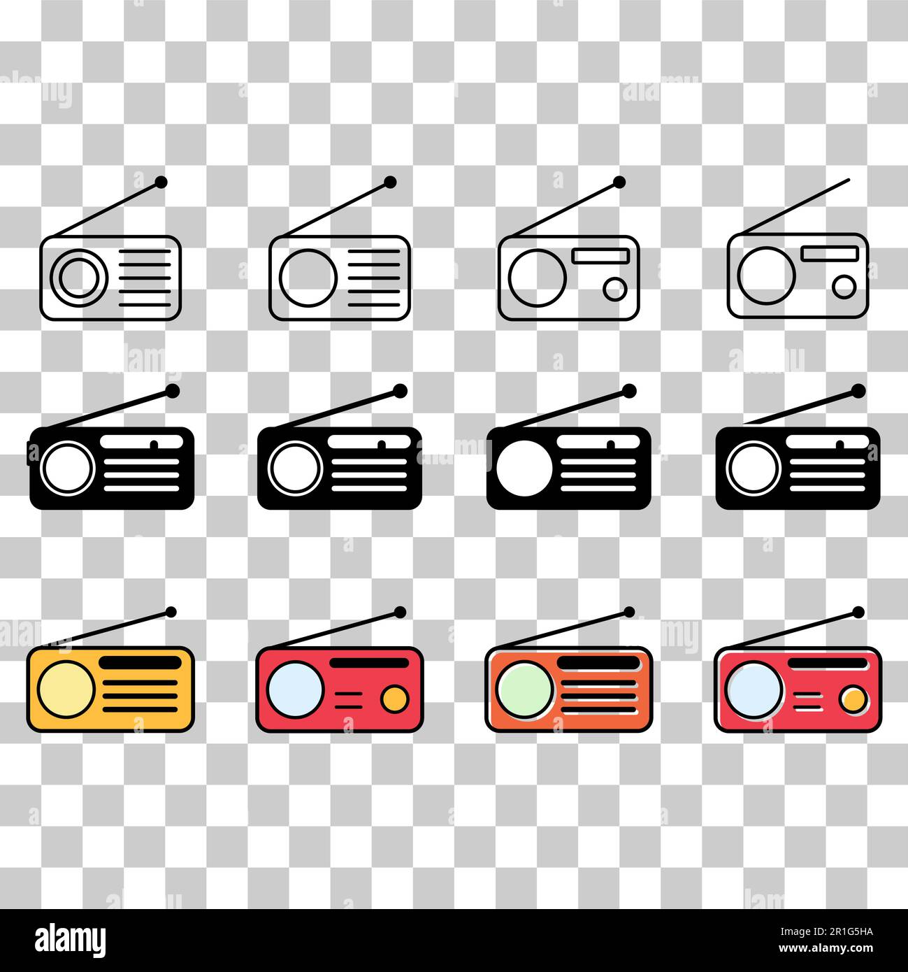 Set of Retro radio station icon, flat isolated music sound media button ...