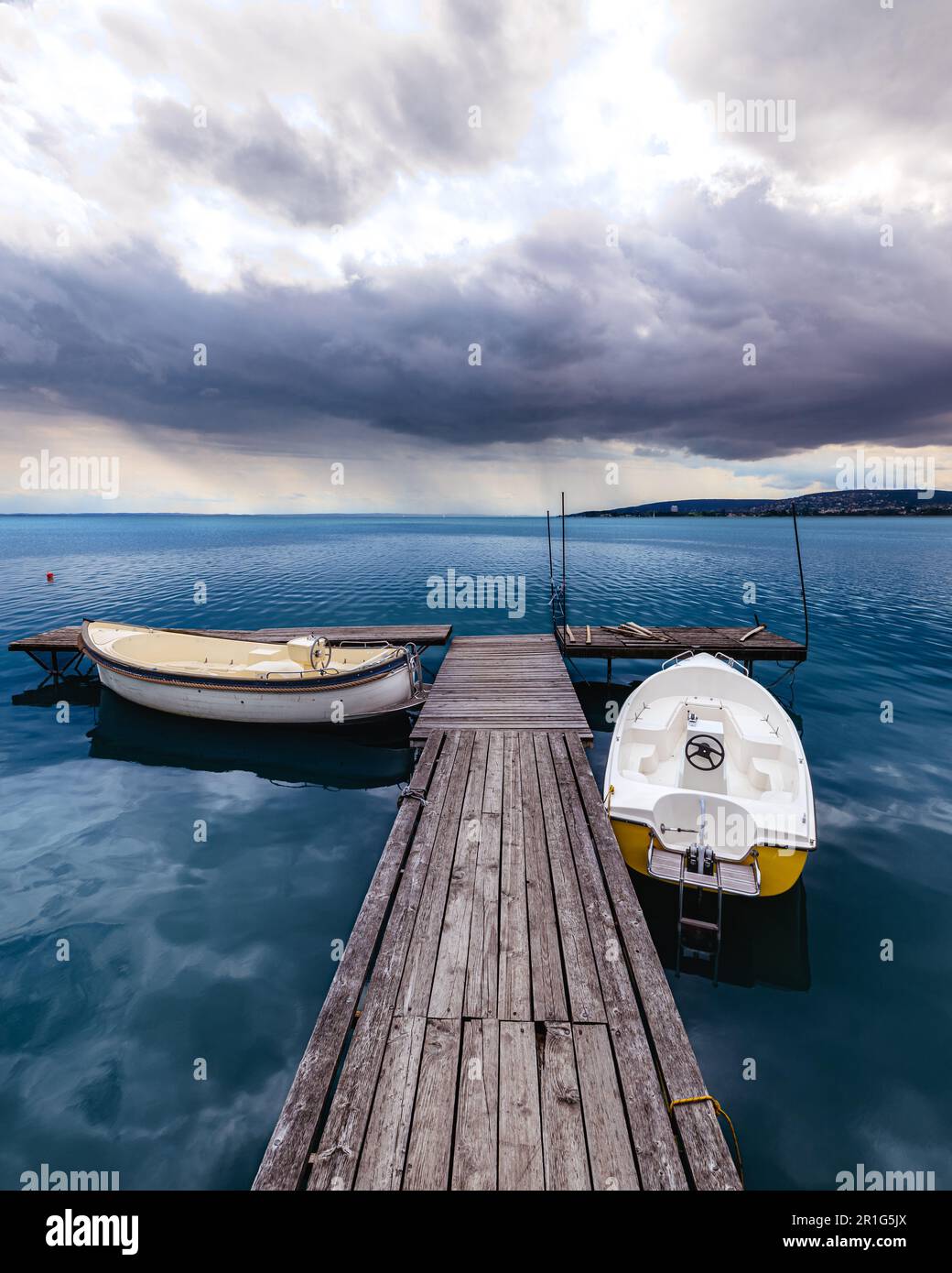 Stunning blue water with boats. Balatonfuzfo, Hungary. Lake Balaton ...
